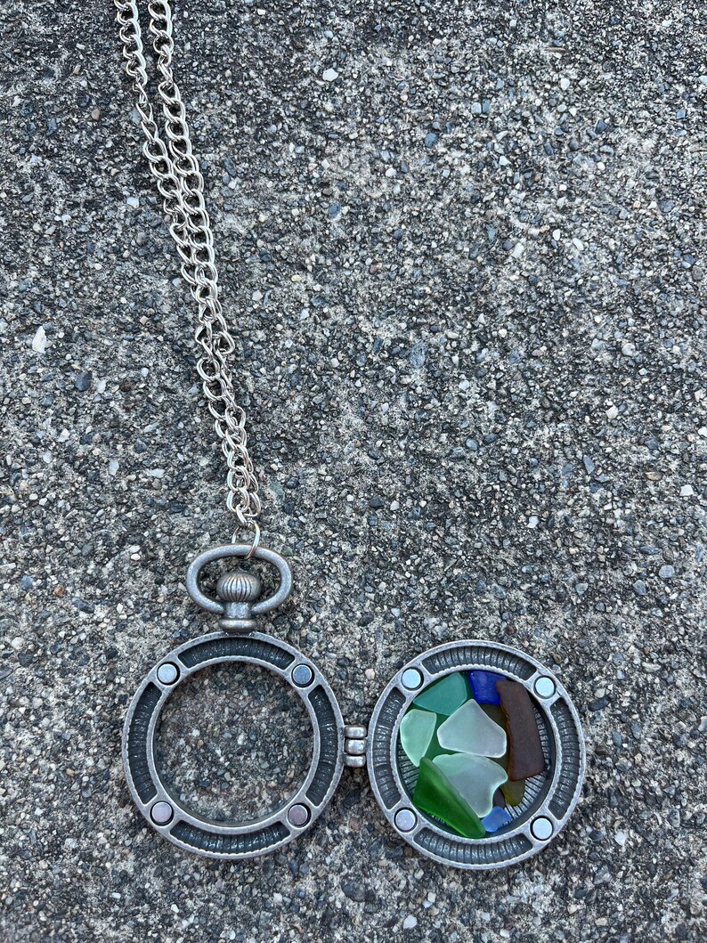 Beach Glass Pocket Watch Frame Locket thick Long Chain - Etsy