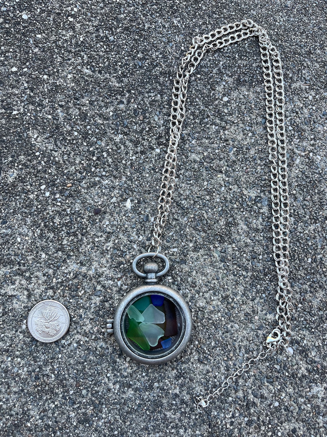 Beach Glass Pocket Watch Frame Locket thick Long Chain - Etsy