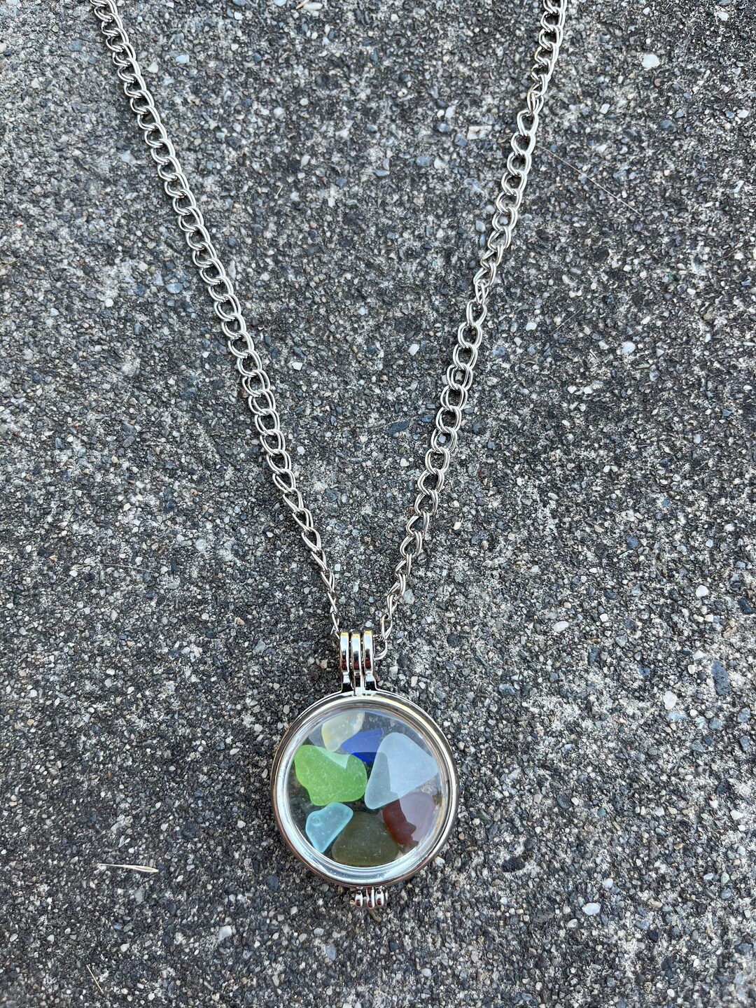 Big Beach Glass Keepsake Round Glass Locket - Etsy