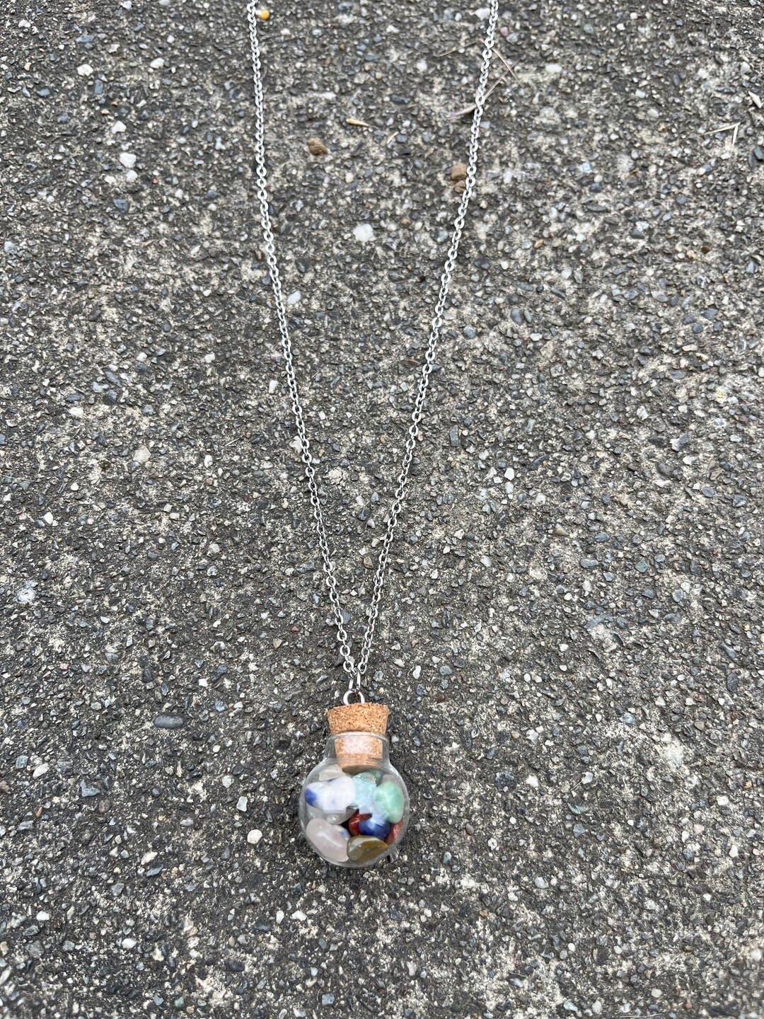 Small Mixed Crystal Chip potion Bottle Necklace Cork Bottle With ...