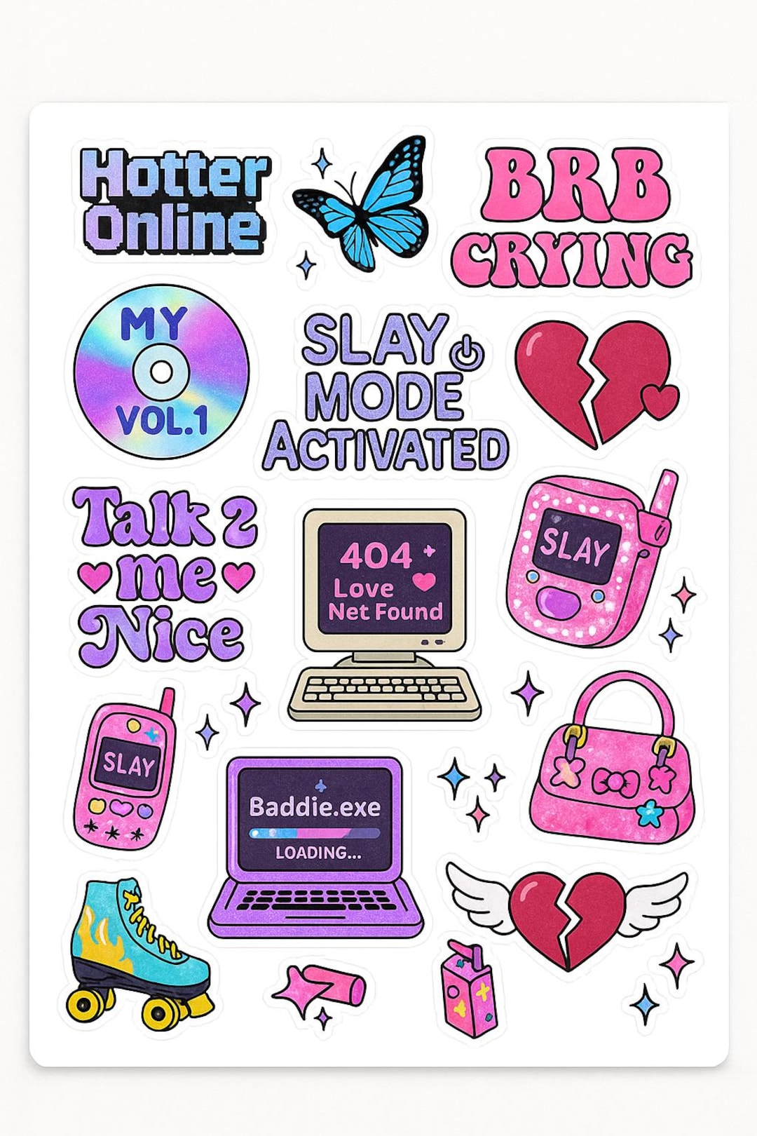 Y2K Aesthetic Sticker Sheet | Digital Download Cute Laptop & Journal ...