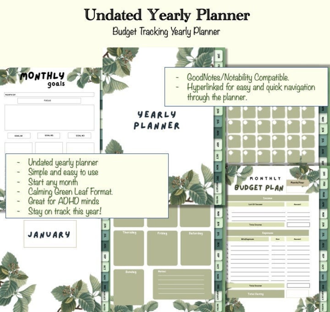 Monthly Budget Tracker. Undated Yearly Planner. Monthly Goals Planner ...