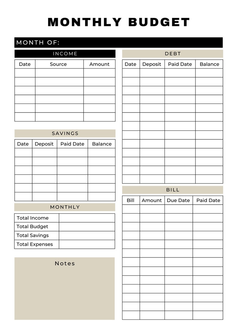 Minimalist Monthly Budget Planner Printable, Finance Planner, Simple ...