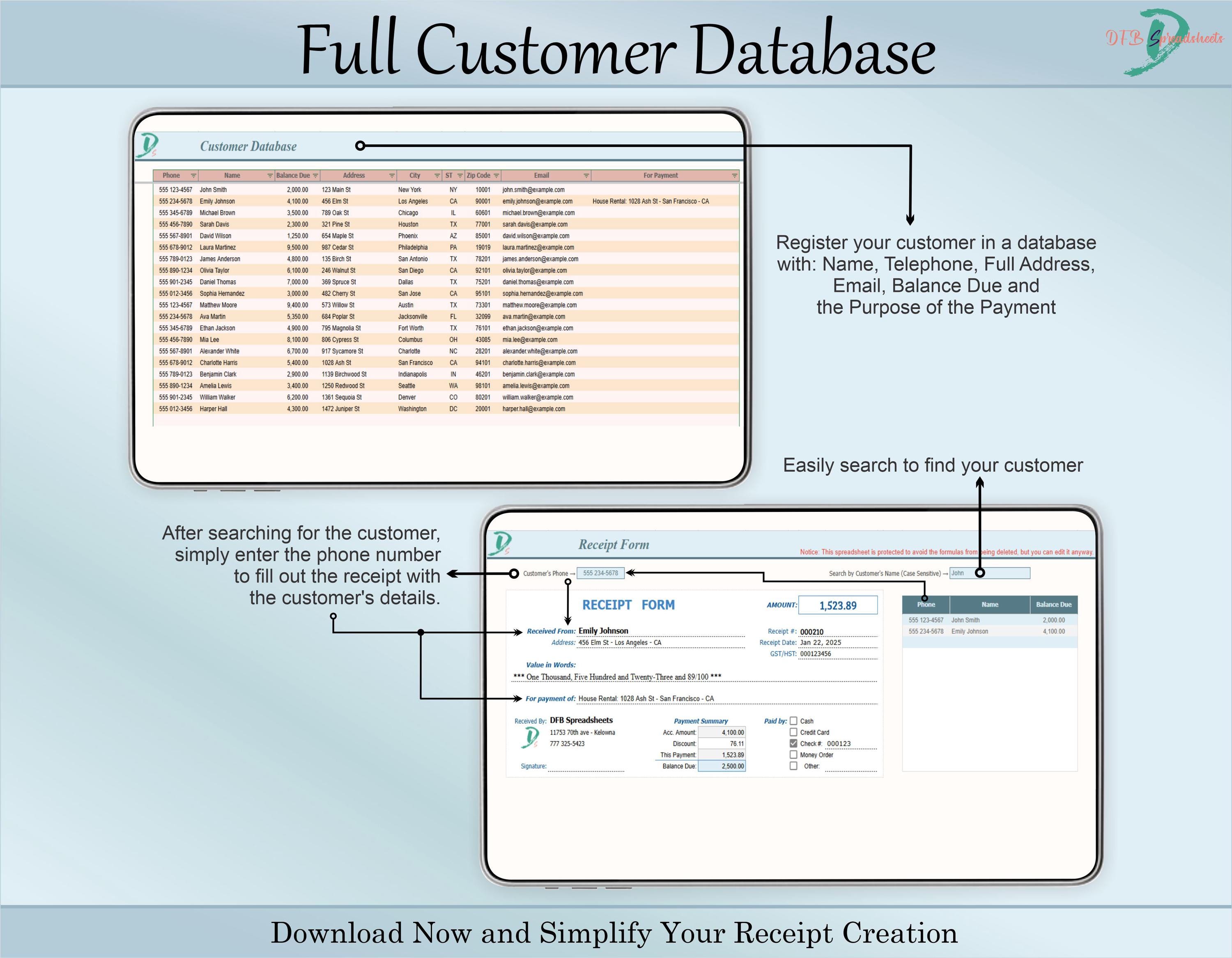 Customizable Receipt Spreadsheet in Excel Receipt With Automatic ...