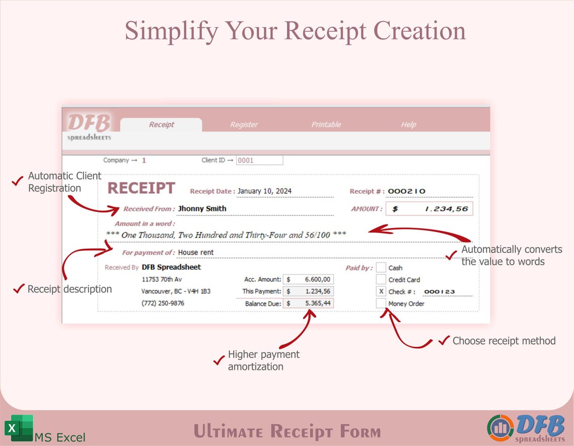Customizable Receipt Spreadsheet Receipt With Automatic Generation of ...