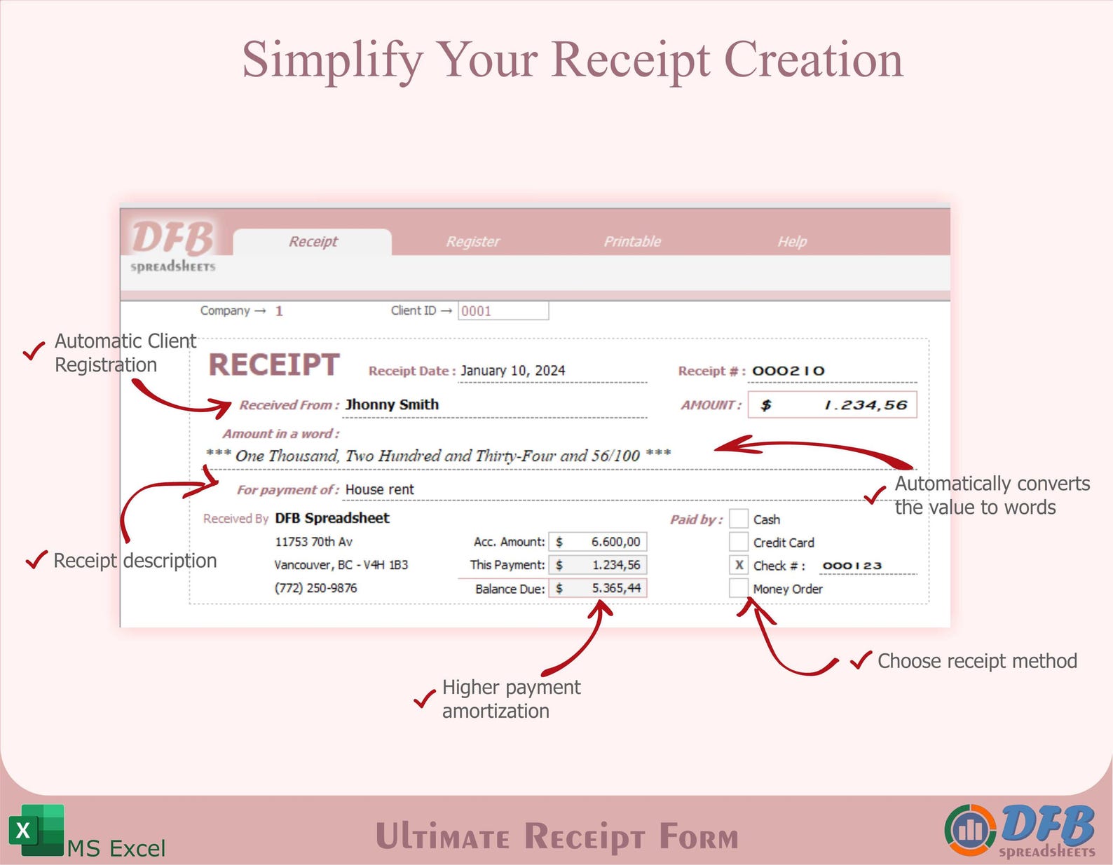 Customizable Receipt Spreadsheet Receipt With Automatic Generation of ...