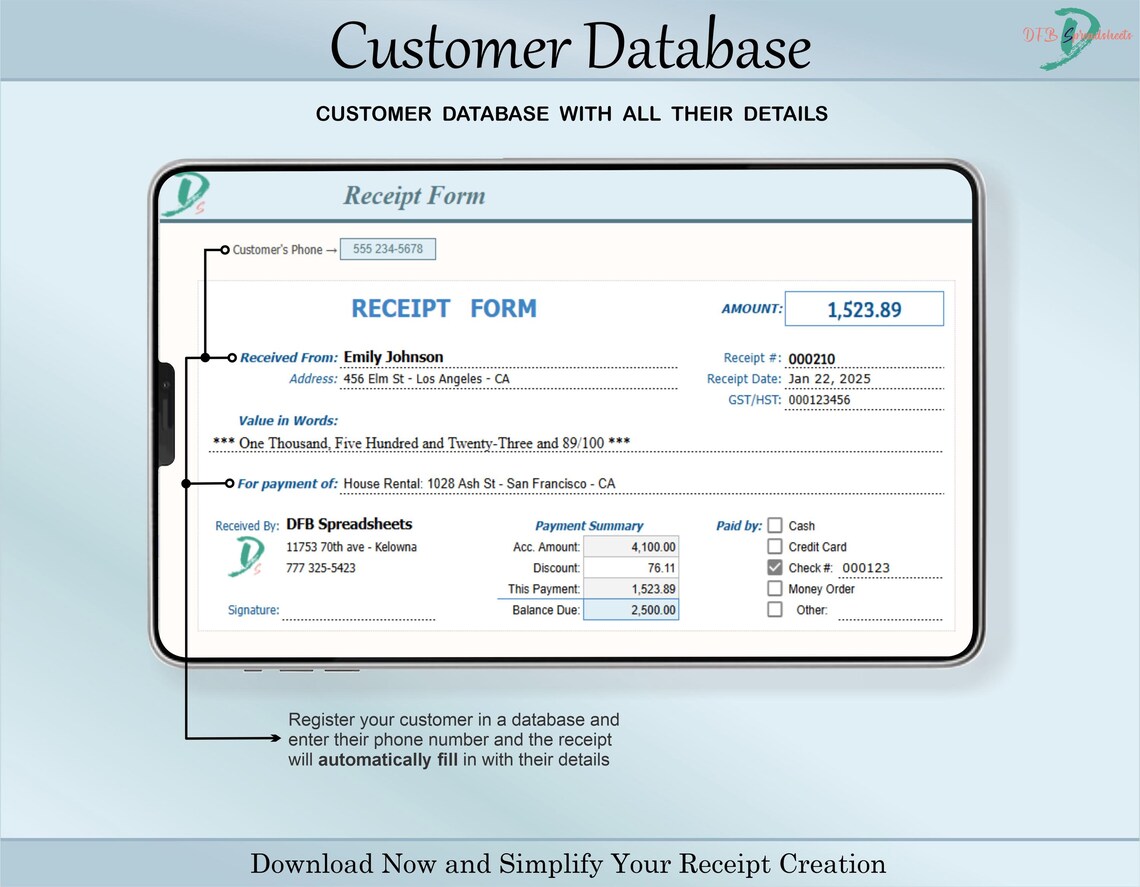 Customizable Receipt Spreadsheet in Excel Receipt With Automatic ...