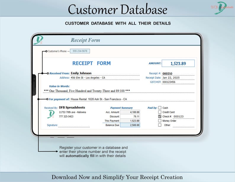 Customizable Receipt Spreadsheet in Excel Receipt With Automatic ...