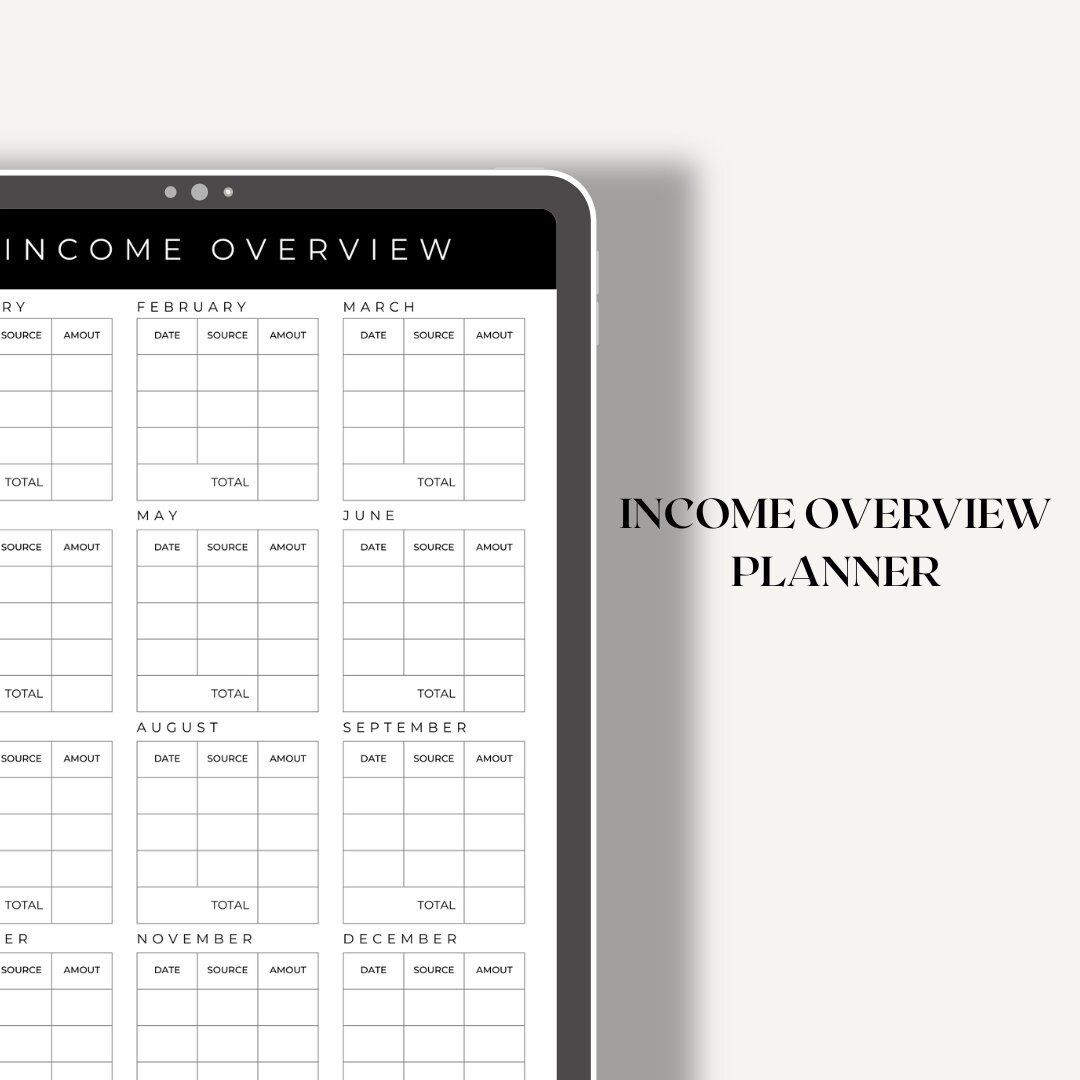Income Overview Planner, Financial Overview Printable & Fillable ...