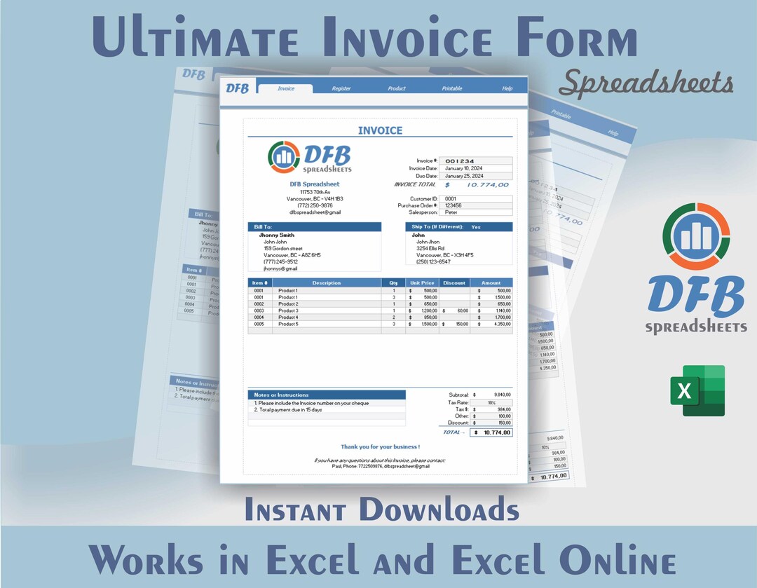 Customizable Invoice Spreadsheet in Excel Automated Issuance With ...