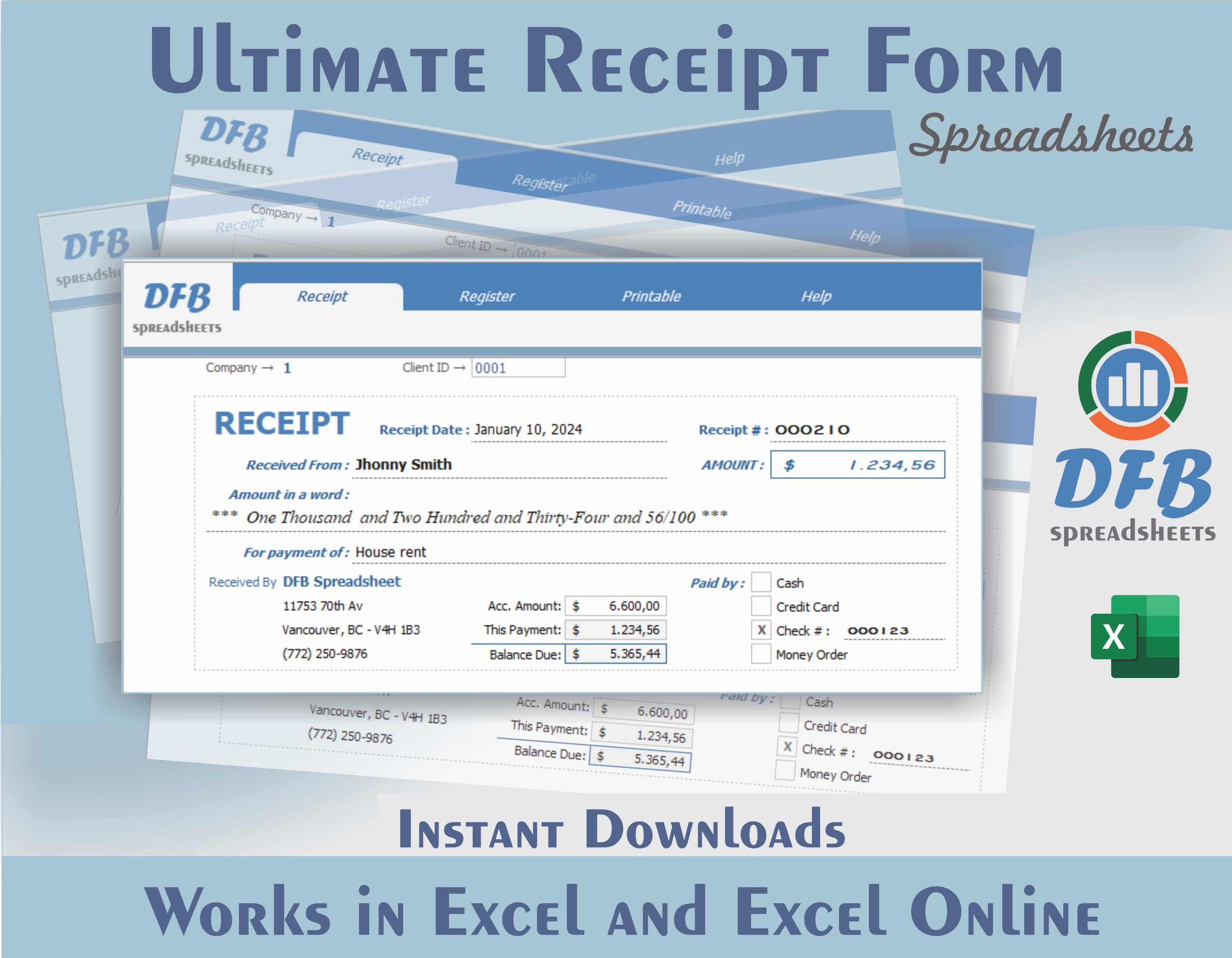 Customizable Receipt Spreadsheet in Excel Receipt With Automatic ...