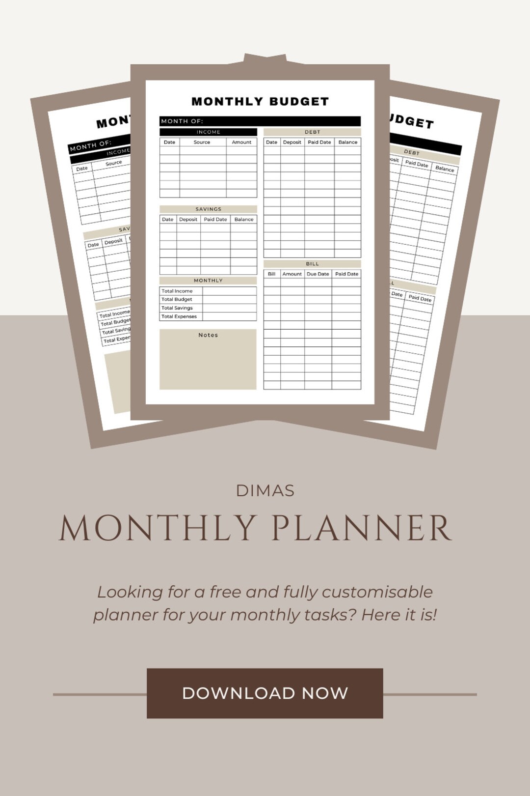 Minimalist Monthly Budget Planner Printable, Finance Planner, Simple ...