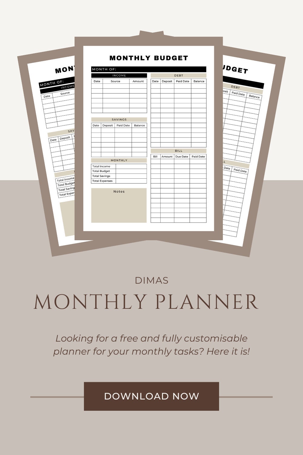 Minimalist Monthly Budget Planner Printable, Finance Planner, Simple ...