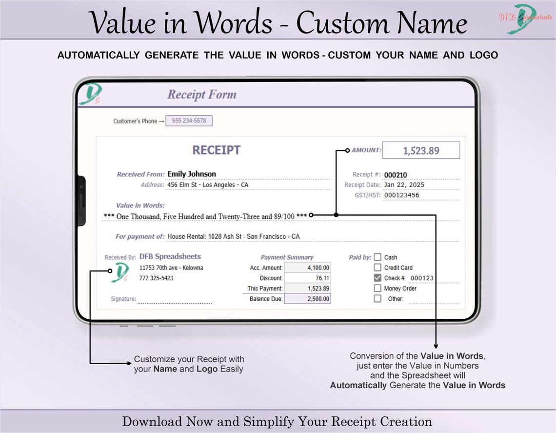 Customizable Receipt Spreadsheet Receipt With Automatic Generation of ...