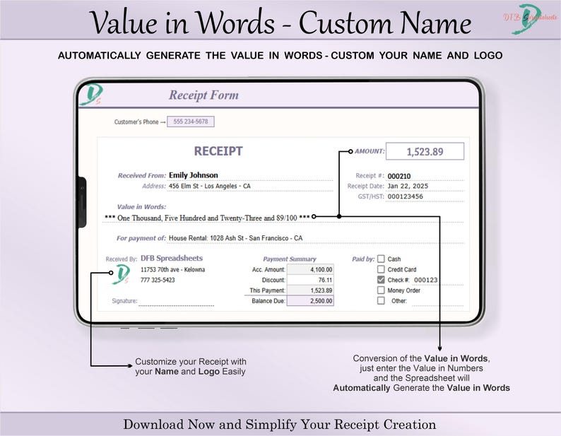 Customizable Receipt Spreadsheet Receipt With Automatic Generation of ...
