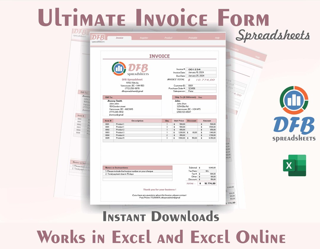 Customizable Invoice Spreadsheet Excel | Automated Issuance With ...