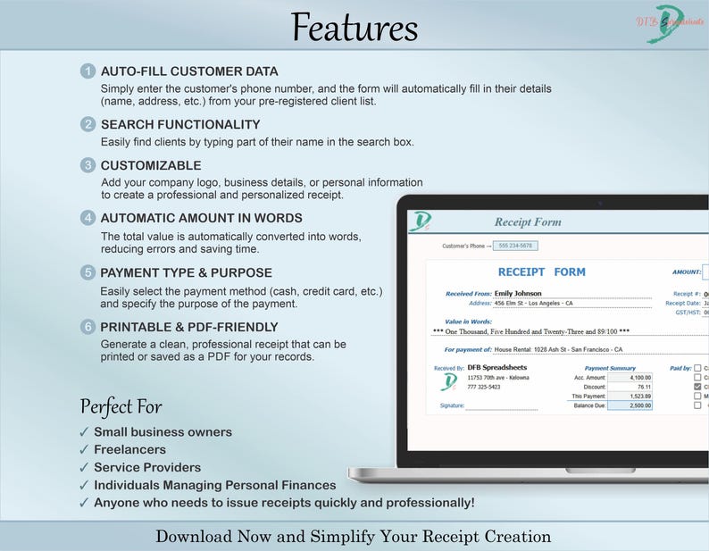 Customizable Receipt Spreadsheet in Excel Receipt With Automatic ...