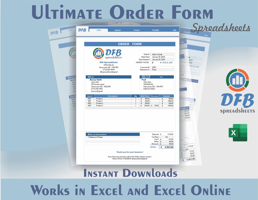 Customizable Order Spreadsheet in Excel Automated Issuance With ...