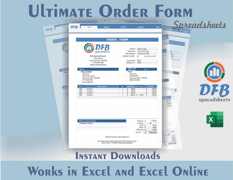 Customizable Order Spreadsheet in Excel Automated Issuance With ...