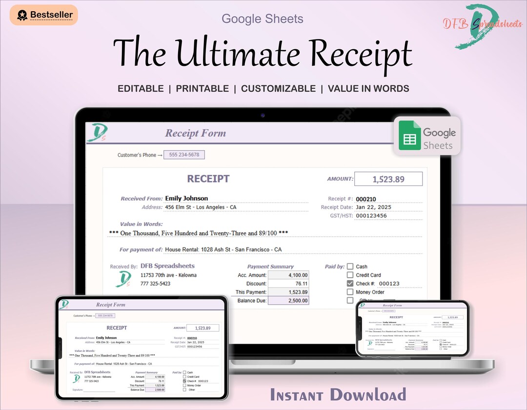 Professional Receipt Form Template: Google Sheets With Autofill ...