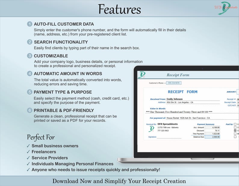 Professional Receipt Form Template: Google Sheets, Autofill (digital ...