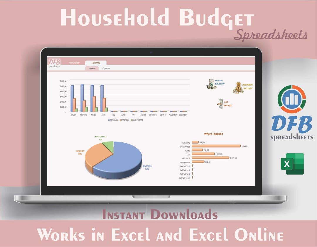 Household Budget Excel Spreadsheet Template Budget Planner Financial ...