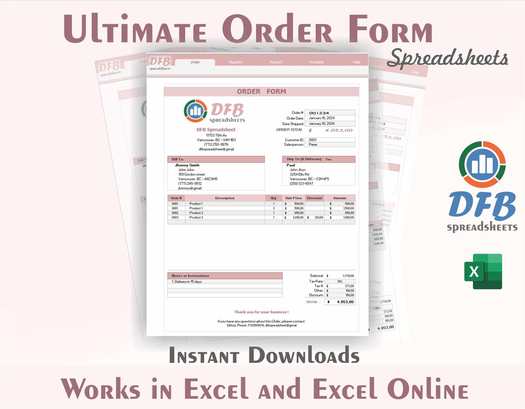 Customizable Order Spreadsheet in Excel | Automated Issuance With ...