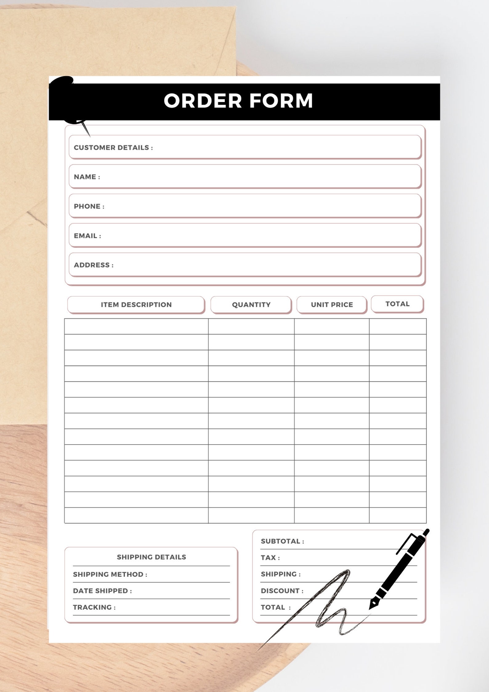 Custom Order Form Template | Purchase Order Form Template | Order Form ...
