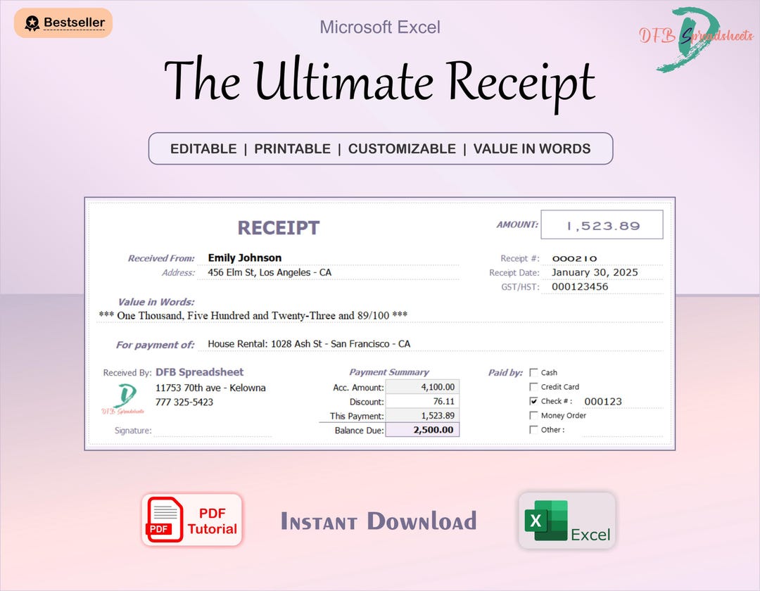 Customizable Receipt Spreadsheet Receipt With Automatic Generation of ...