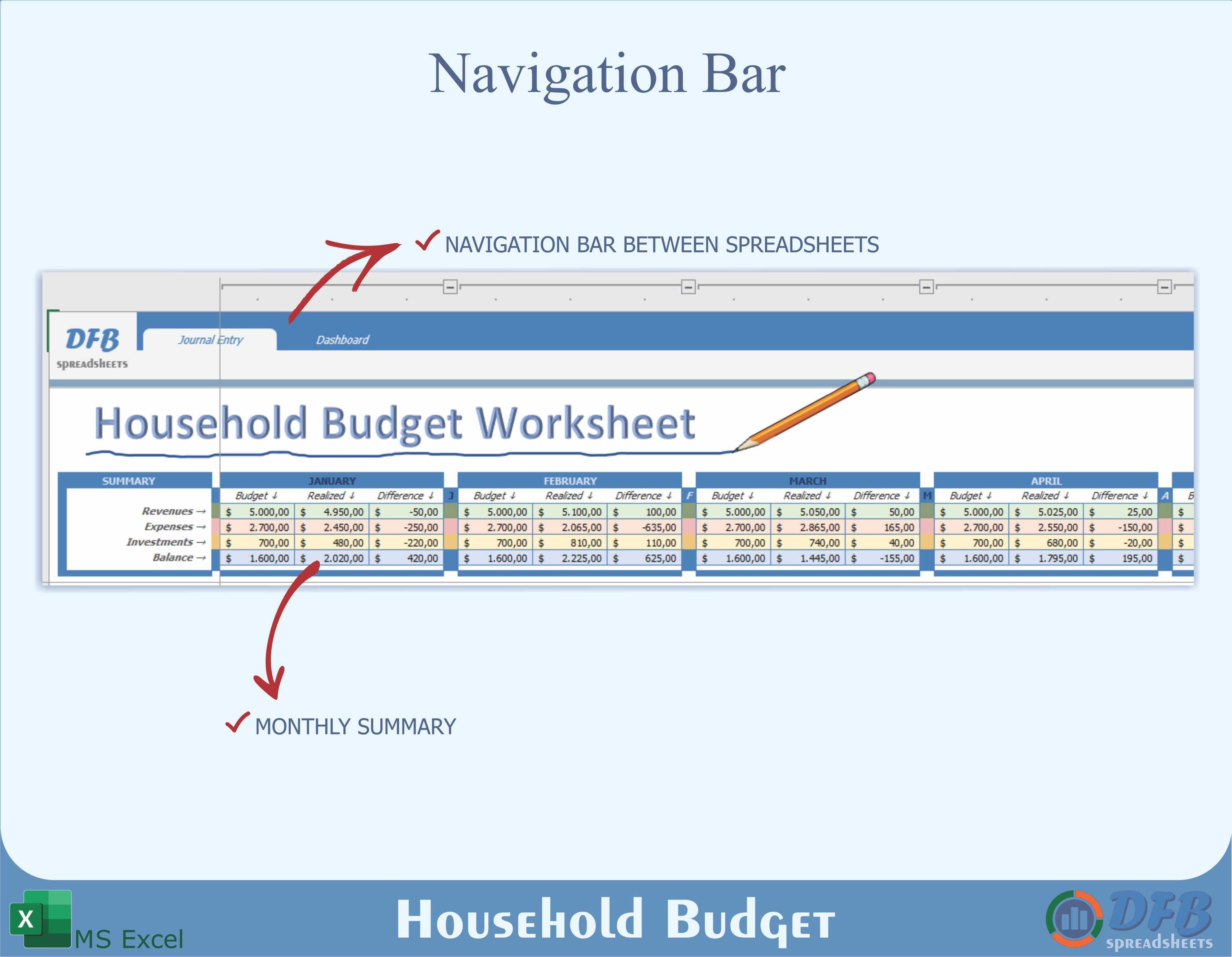Household Budget Excel Spreadsheet Template Budget Planner Financial ...