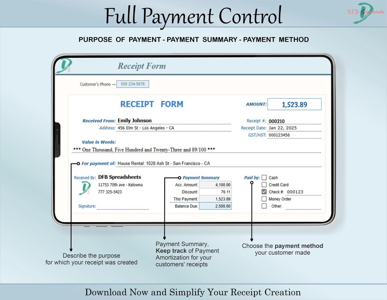 Customizable Receipt Spreadsheet in Excel Receipt With Automatic ...