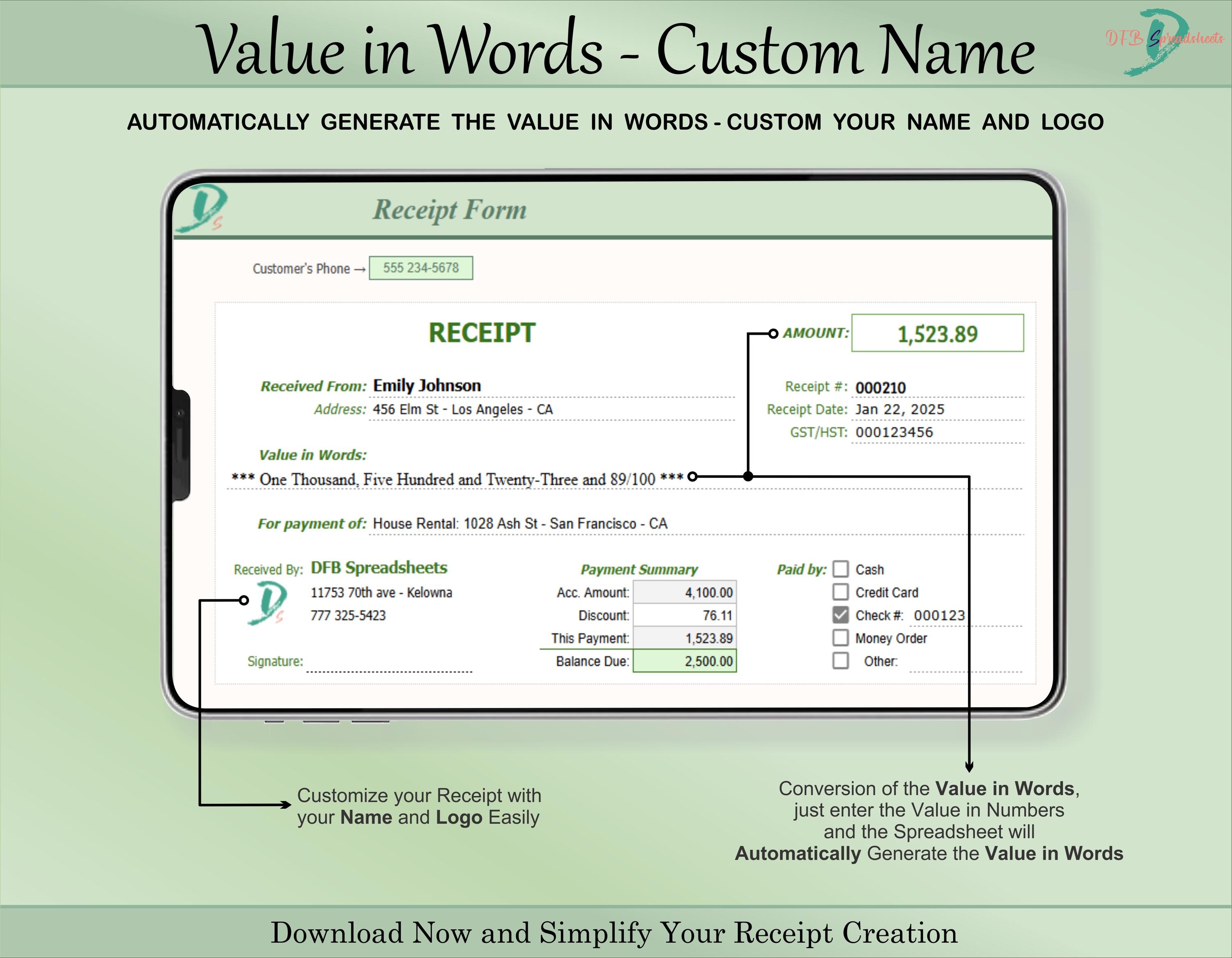 Professional Receipt Form Template Google Sheets Automatic Value in ...