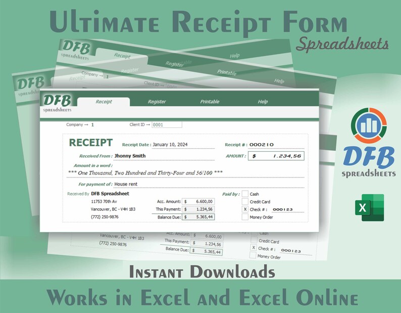 Customizable Receipt Spreadsheet, Automatic Amount in Words Generation, Editable and Printable ...
