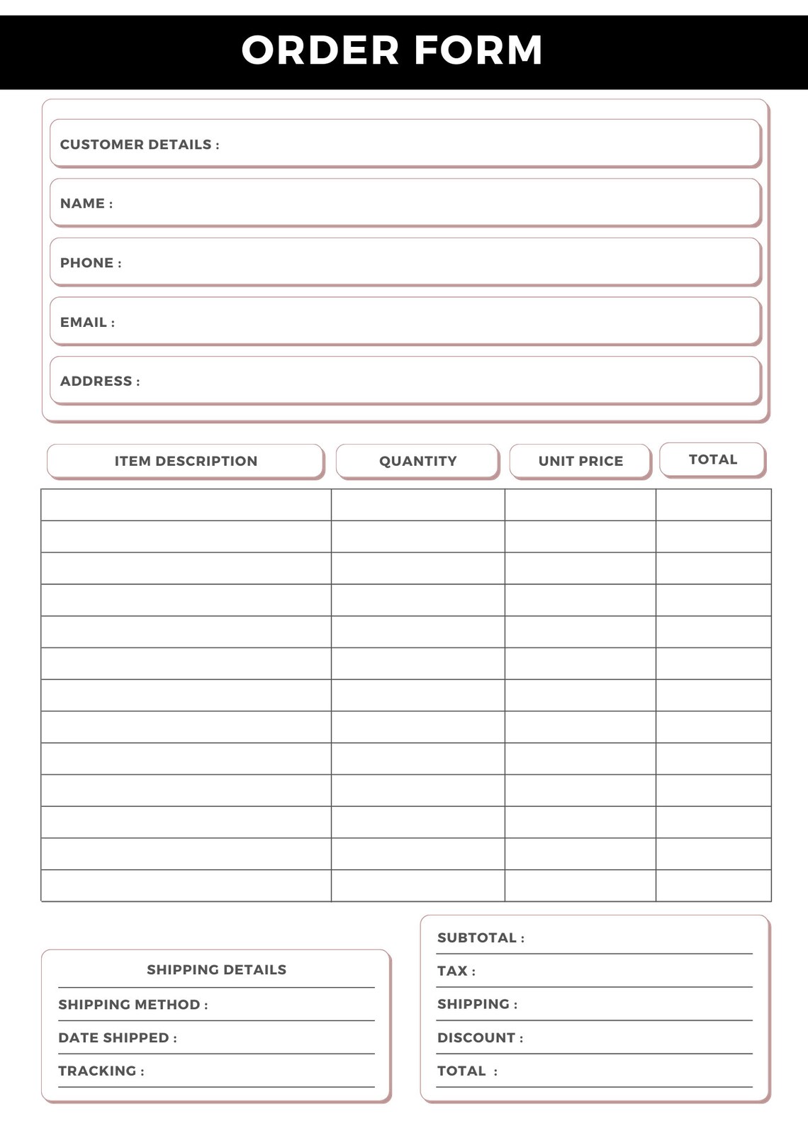 Custom Order Form Template | Purchase Order Form Template | Order Form ...