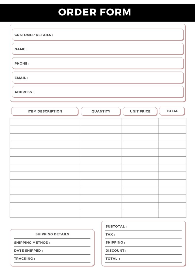 Custom Order Form Template | Purchase Order Form Template | Order Form ...