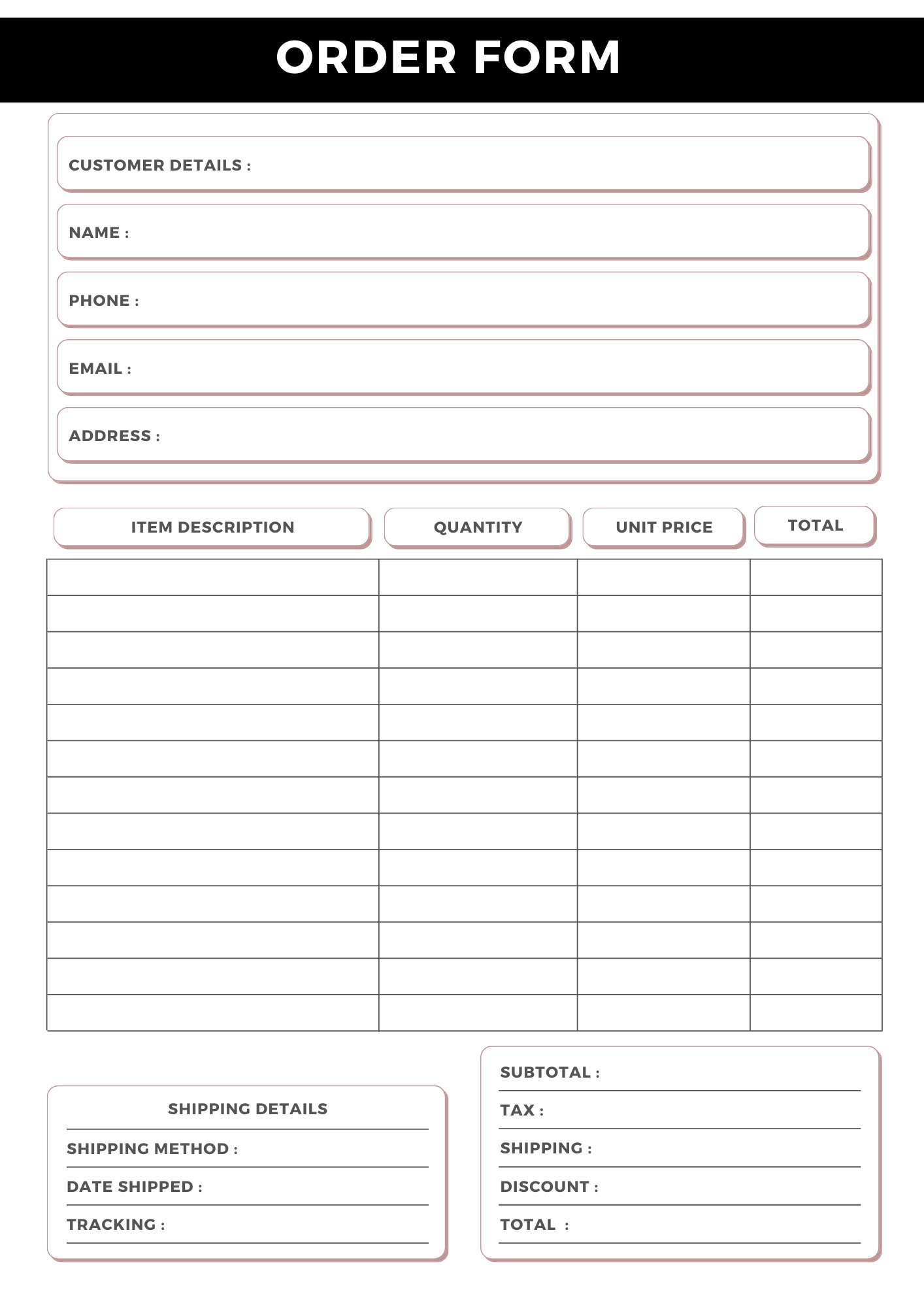 Custom Order Form Template | Purchase Order Form Template | Order Form ...