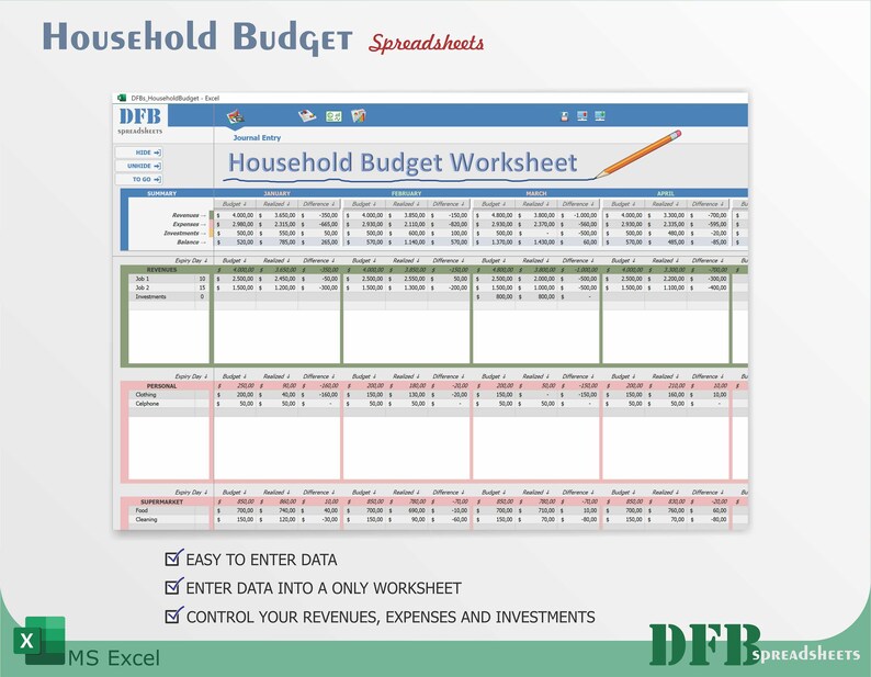 Household Budget Excel Spreadsheet Template Budget Spreadsheet Excel ...