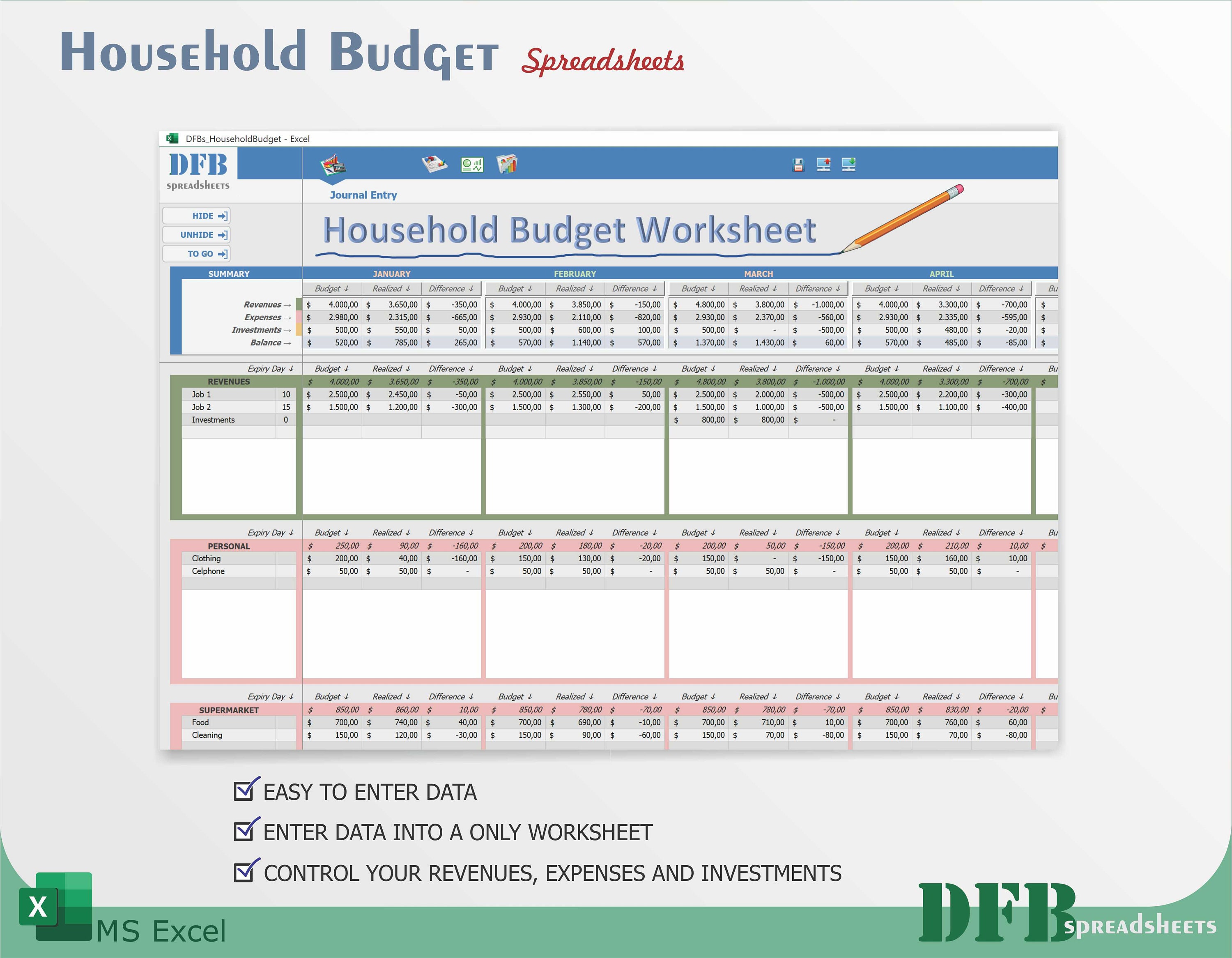 Household Budget Excel Spreadsheet Template Budget Spreadsheet Excel ...