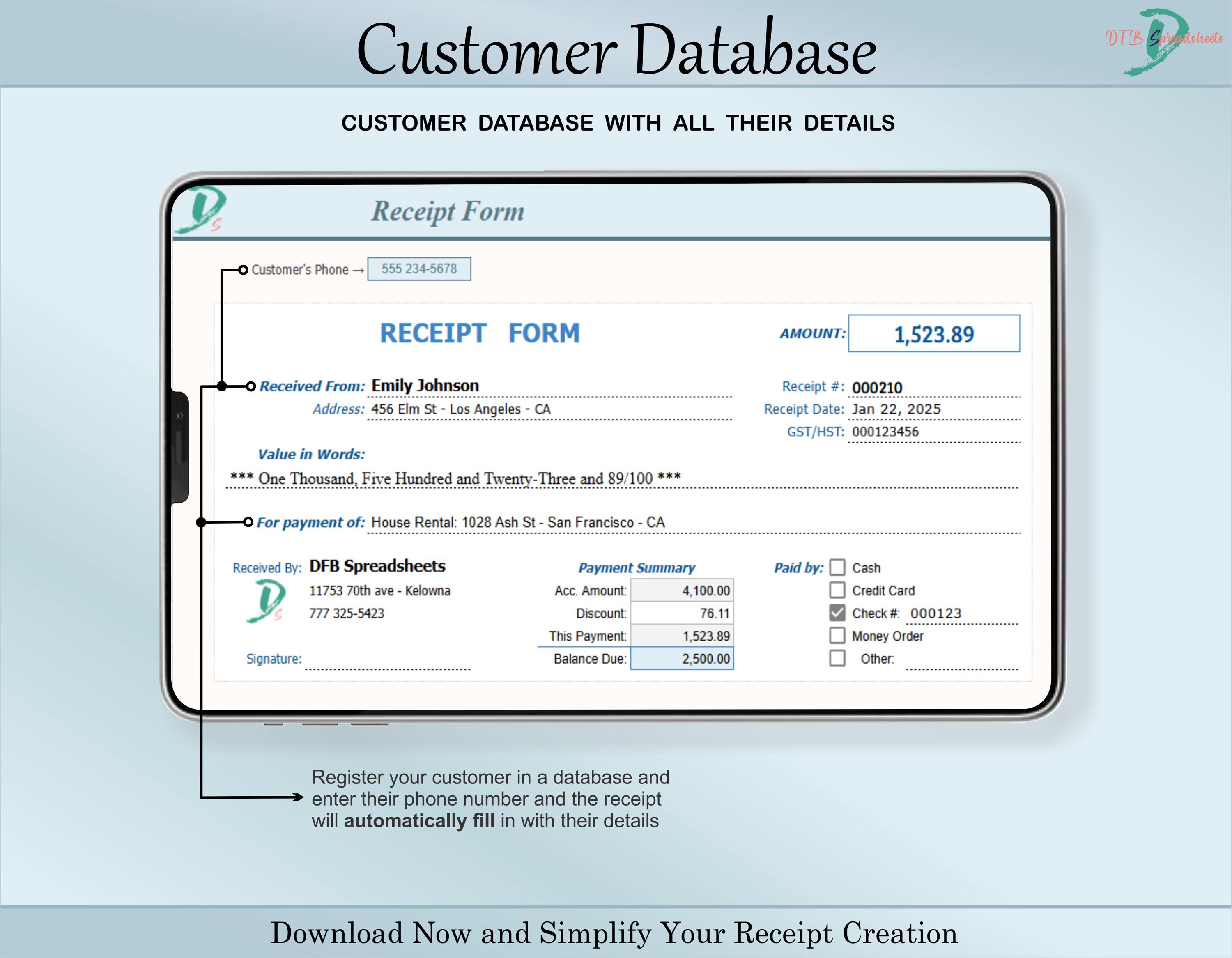 Professional Receipt Form Template: Google Sheets, Autofill (digital ...