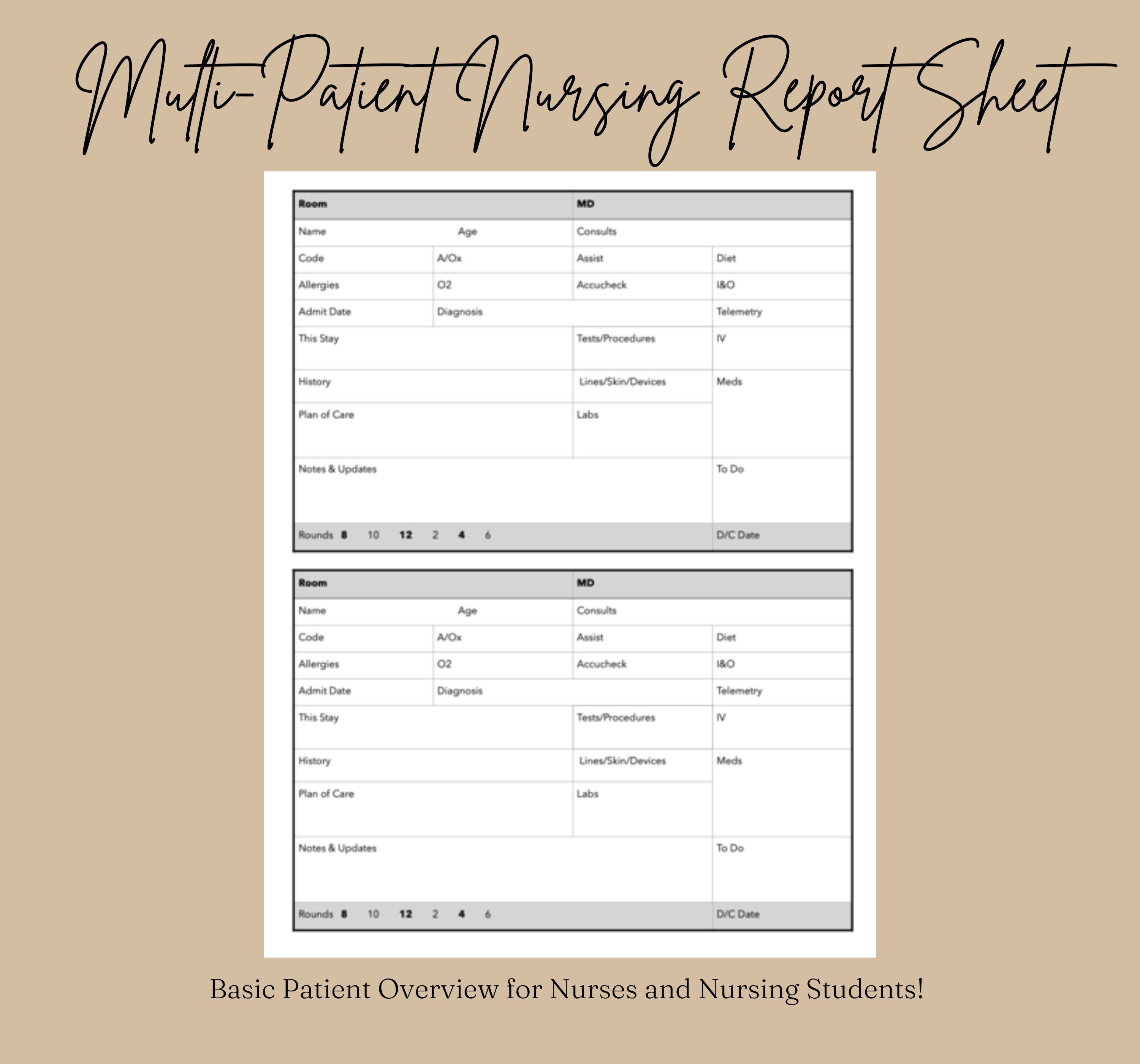 Multi Patient Nurse Report Sheet Black/white - Etsy