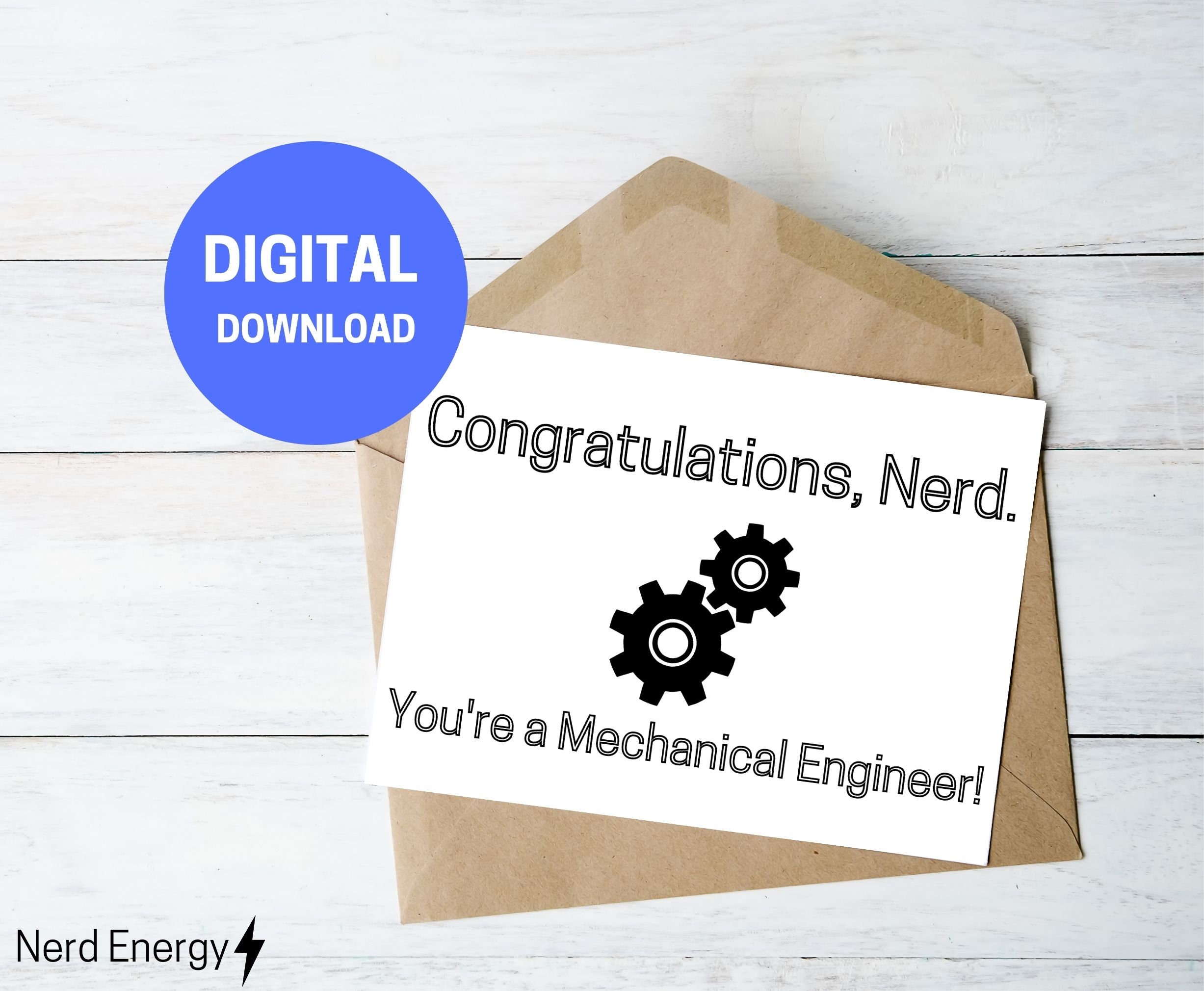 Printable Mechanical Engineering Card Instant Download 7x5 Inch Card ...