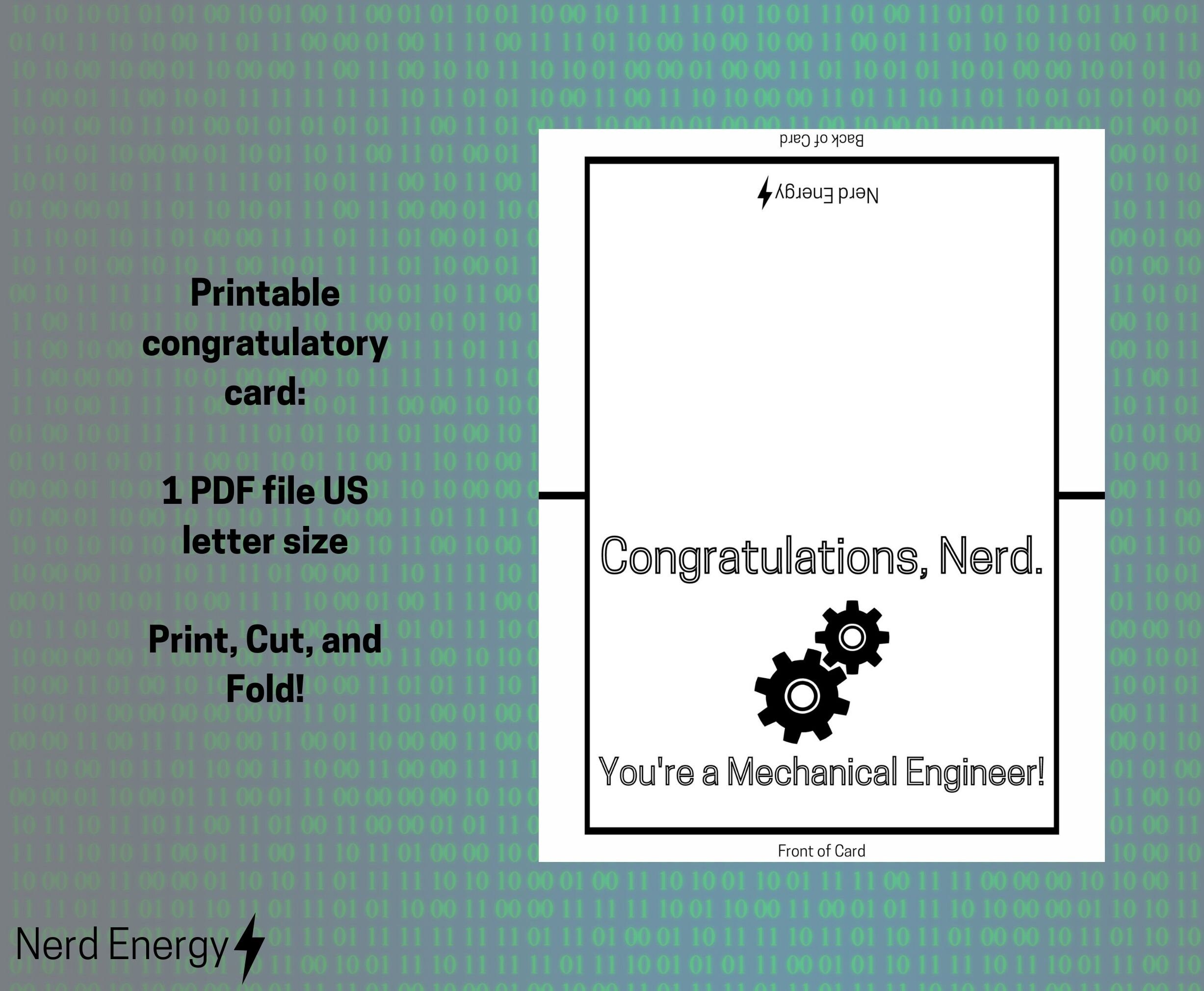 Printable Mechanical Engineering Card Instant Download 7x5 Inch Card ...