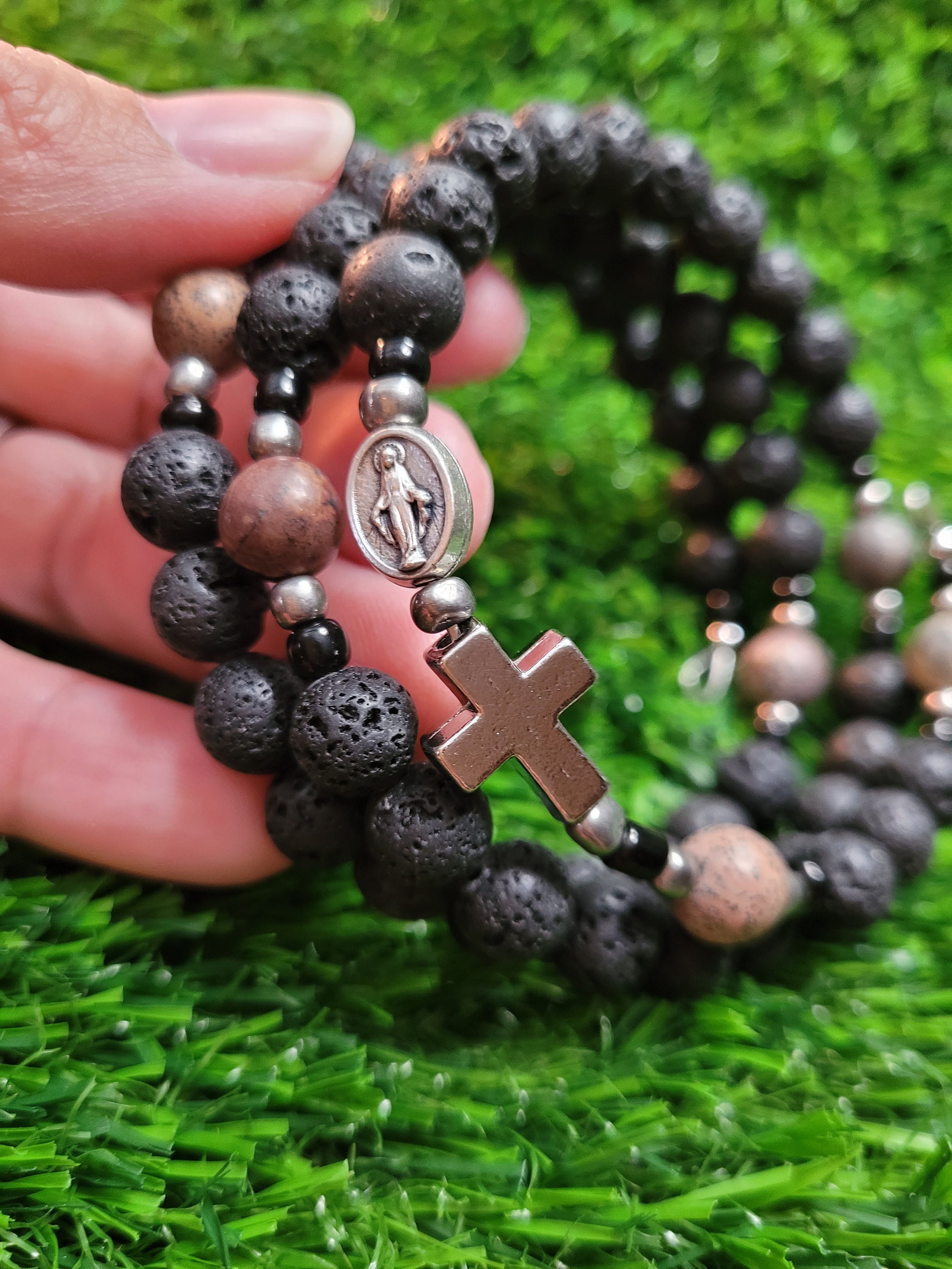 Mens Rosary | Black Lava Bead | Natural Stone| Rosary Bracelet ...