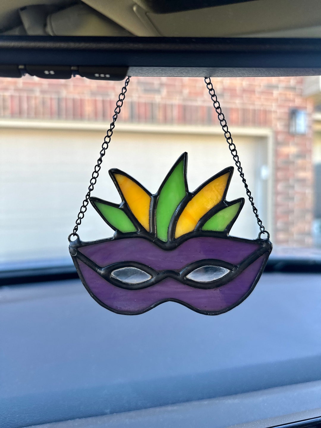 Stained Glass Mardi Gras Mask Suncatcher - Rearview Mirror Car Decor - Etsy
