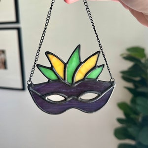 Stained Glass Mardi Gras Mask Suncatcher - Rearview Mirror Car Decor - Etsy