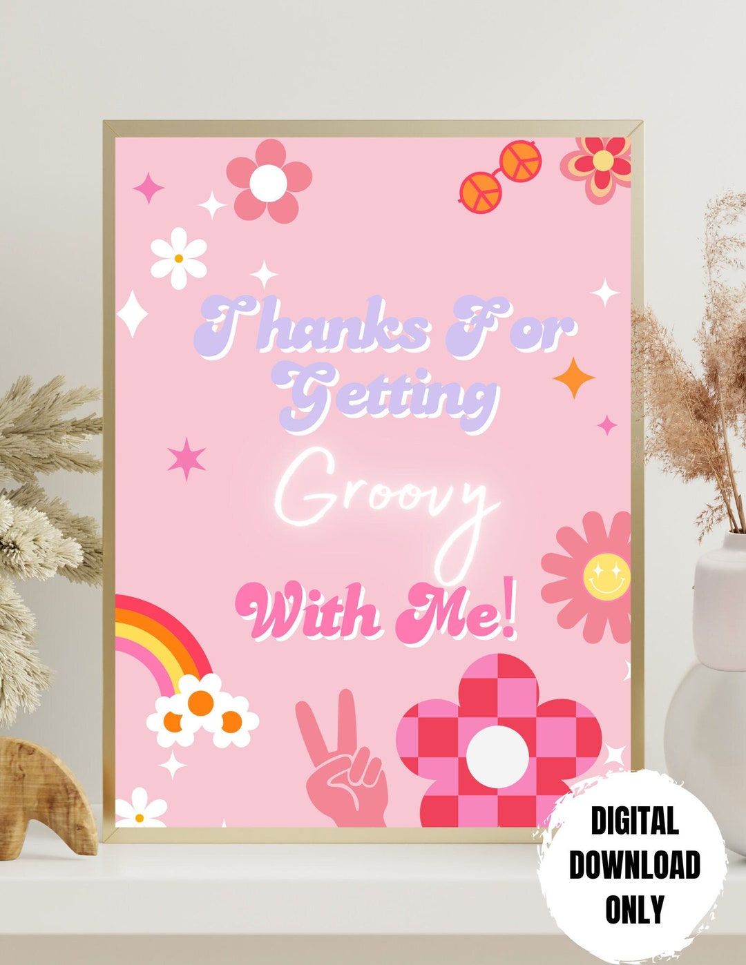 Groovy Thank You Sign hippie Party Decorations Two Groovy Decorations ...