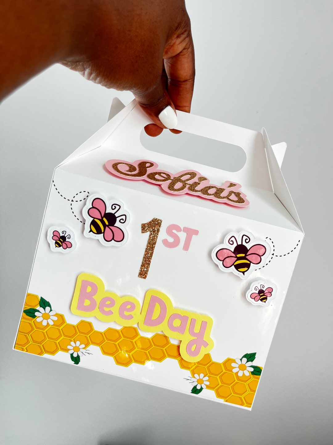 Personalized First Bee Day Favor Boxes Happy to Bee One Decor Bee ...