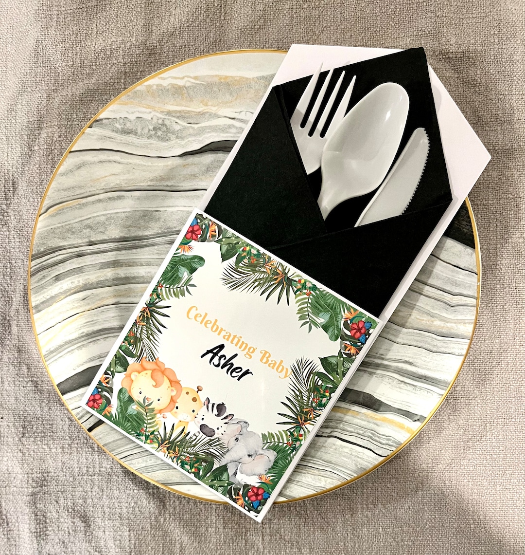 Personalized Baby Shower Cutlery Pouch | Cute Animals Decorations ...