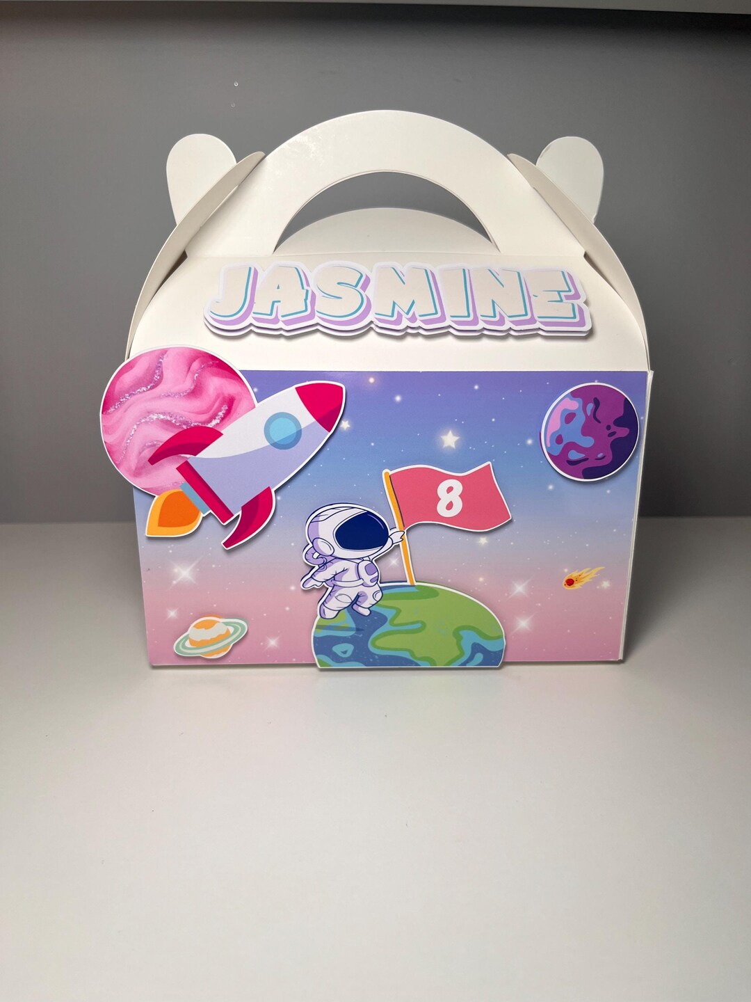 Personalized Pink Astronaut Favor Boxes | Space Birthday Decor |first ...