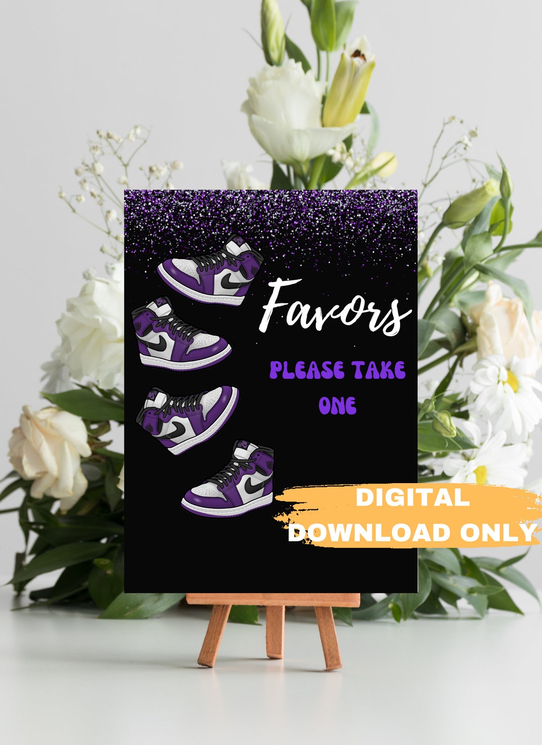Purple Party Favors Table Signs Printable Birthday Signs Sneaker Ball ...